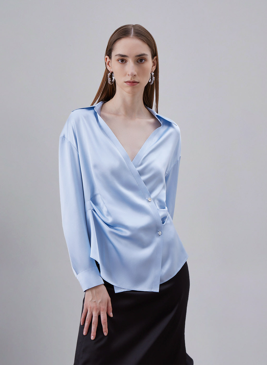 Draped Plunge Neck Silk Blouse – SILK MAISON